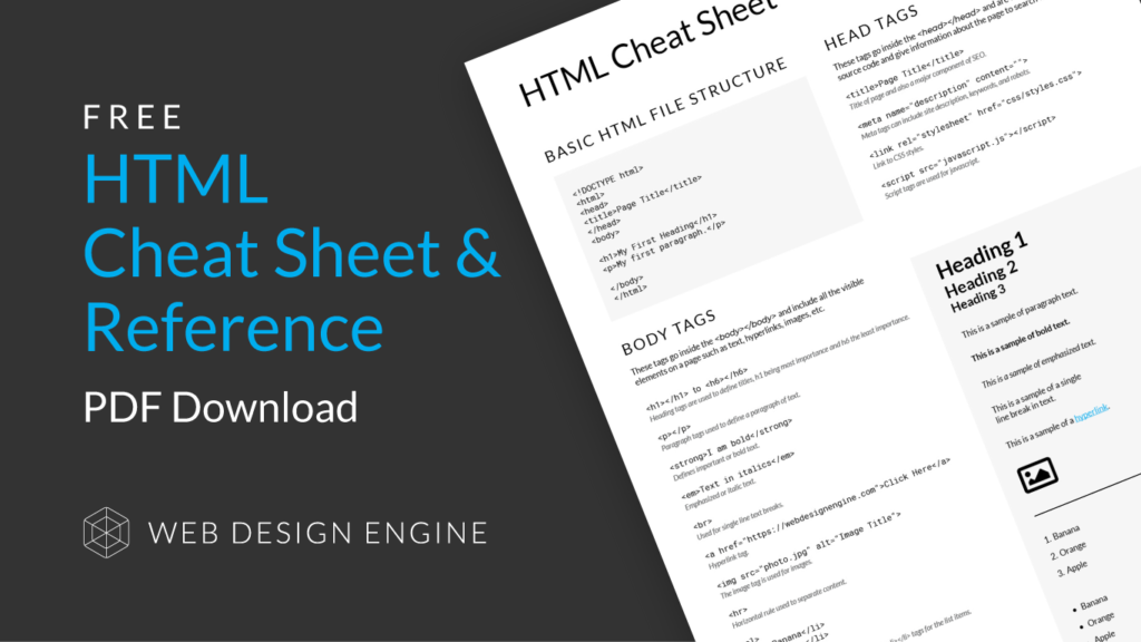 HTML Cheat Sheet Free Download PDF from Web Design Engine
